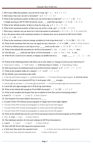Ms excel multiple choice questions - MS Excel Multiple Choice Questions & Answers Pdf Question ...