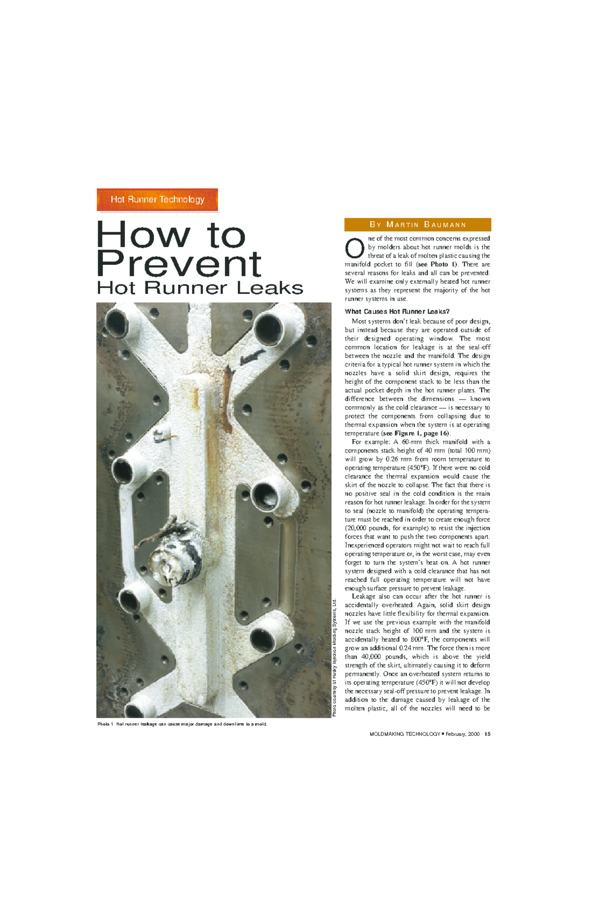 Hot-runner leak prevention - O ne of the most common concerns expressed ...