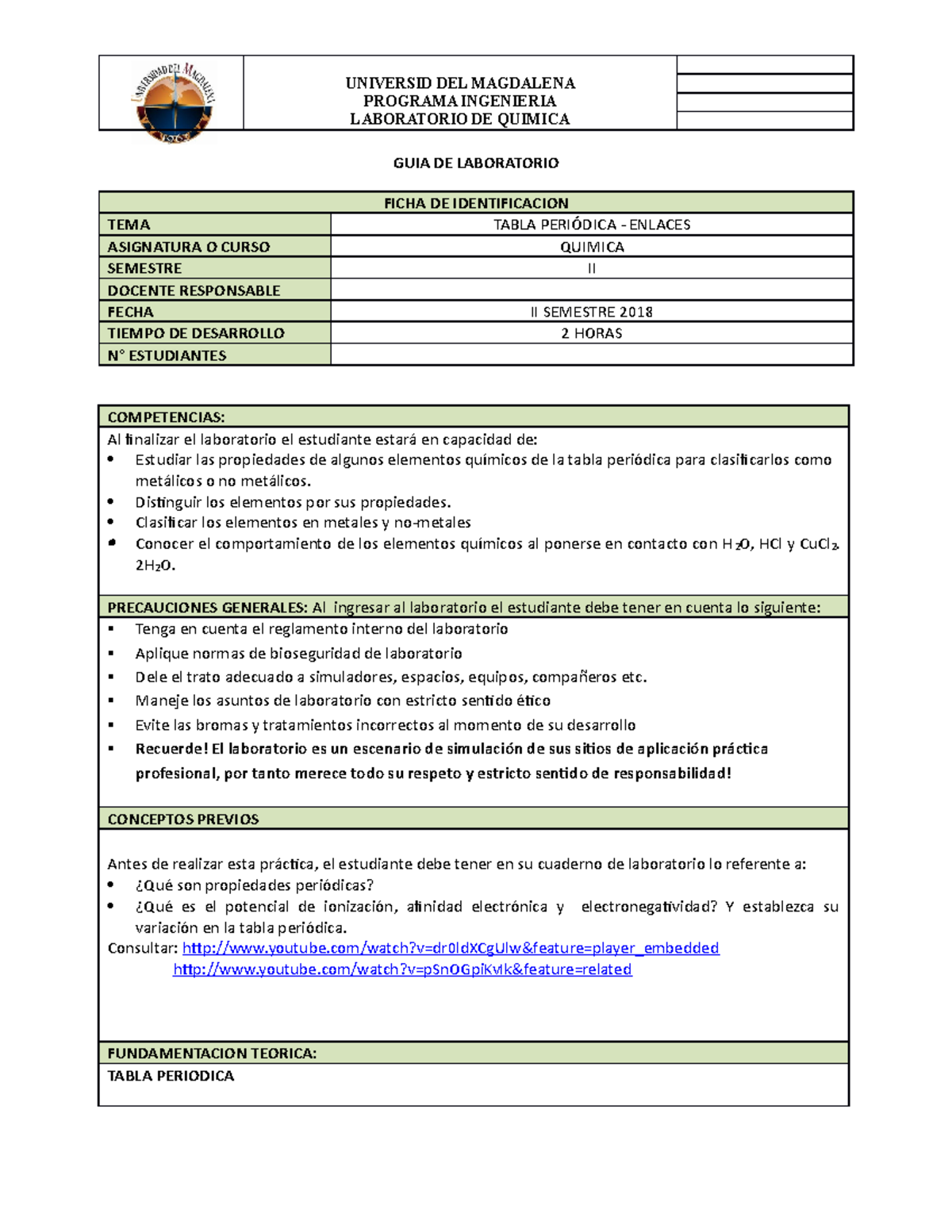 Tabla periodica Enlace Quimico xxcccc - PROGRAMA INGENIERIA LABORATORIO ...