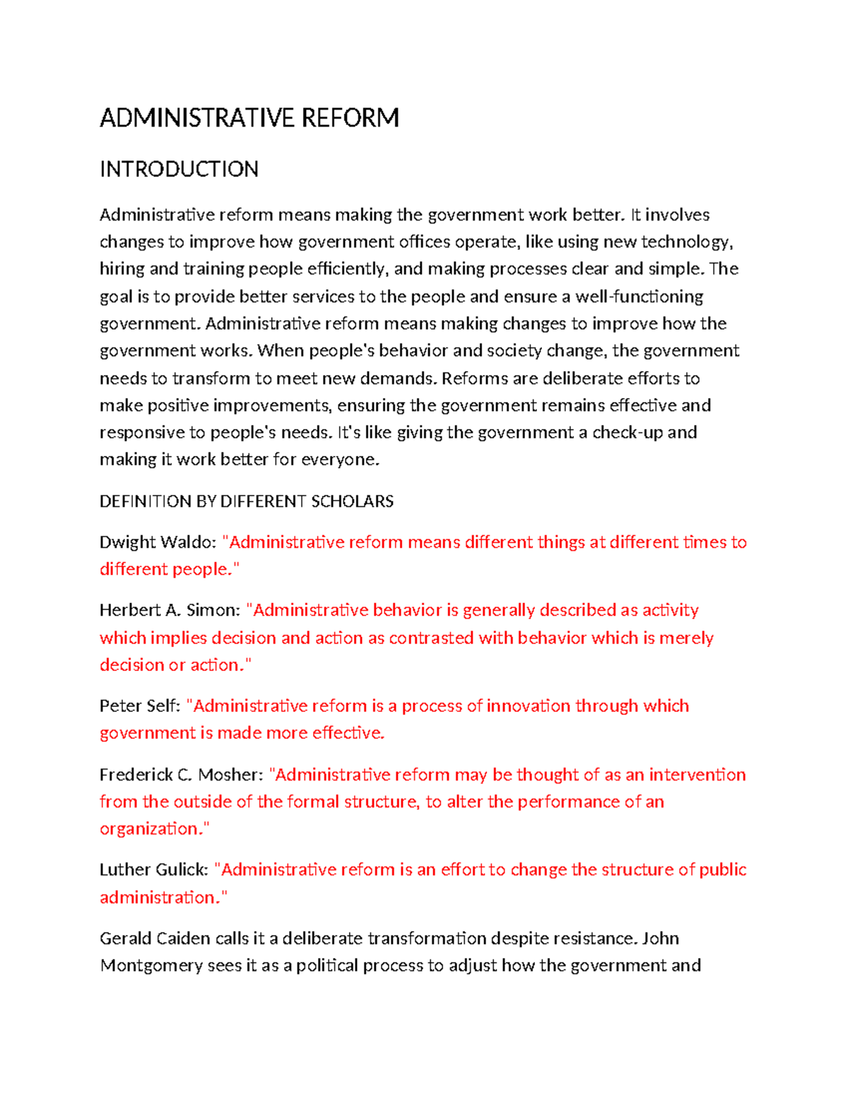 Administrative Reform - ADMINISTRATIVE REFORM INTRODUCTION ...