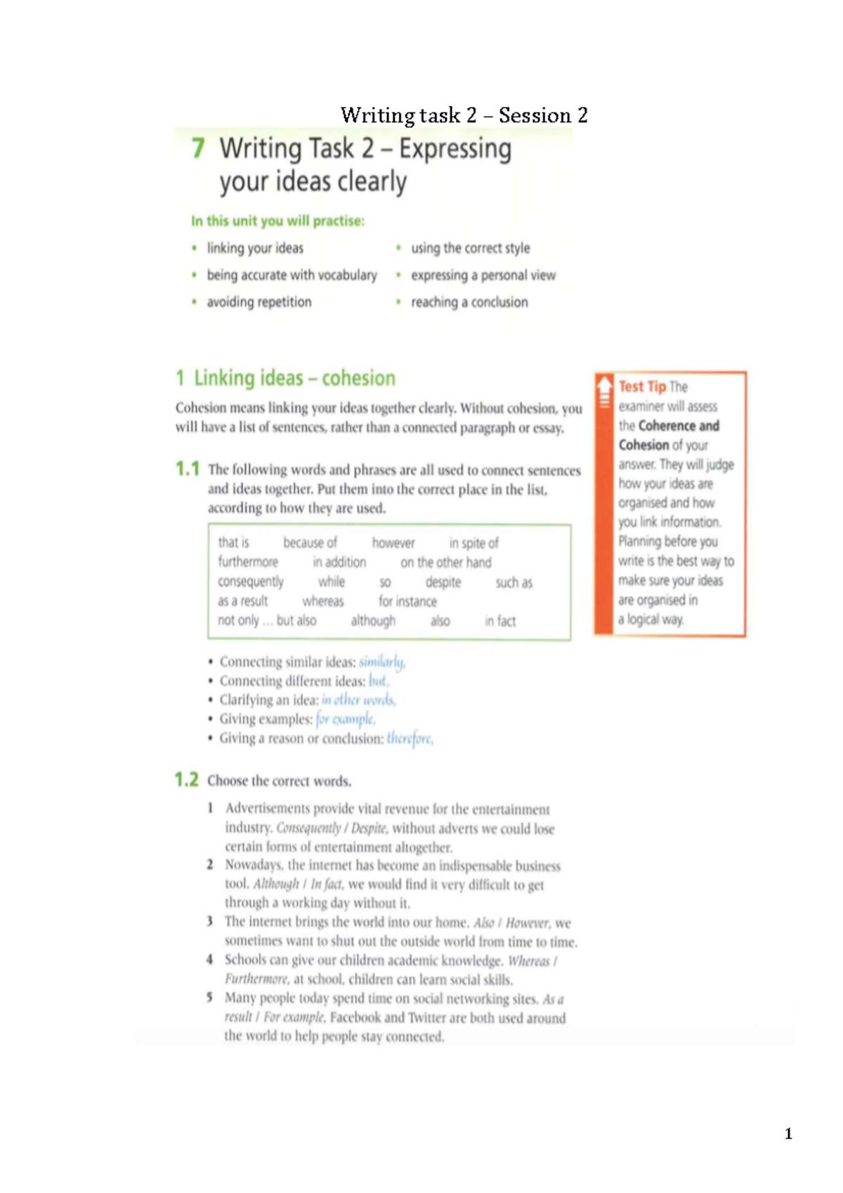 Lesson 10 Writing task 2 – Session 2 - Writing task 2 Session 2 1 2 4 5 ...