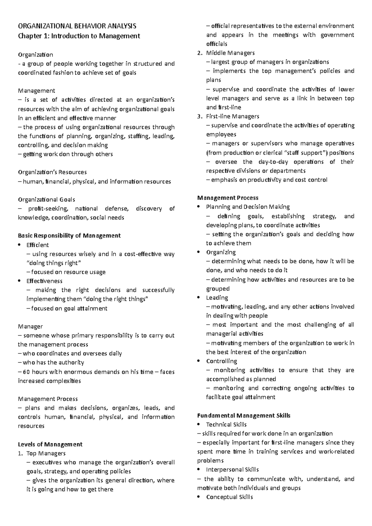 Orgbev CHAP 1 - theories - ORGANIZATIONAL BEHAVIOR ANALYSIS Chapter 1 ...