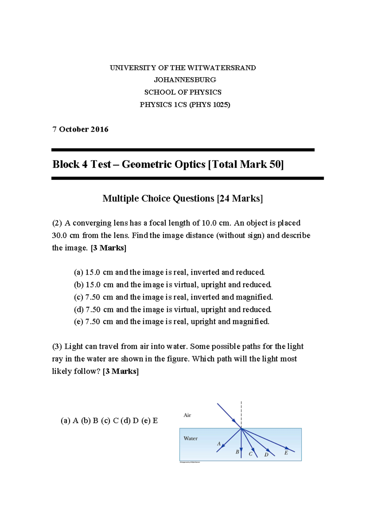Exam October 2016, questions - UNIVERSITY OF THE WITWATERSRAND ...