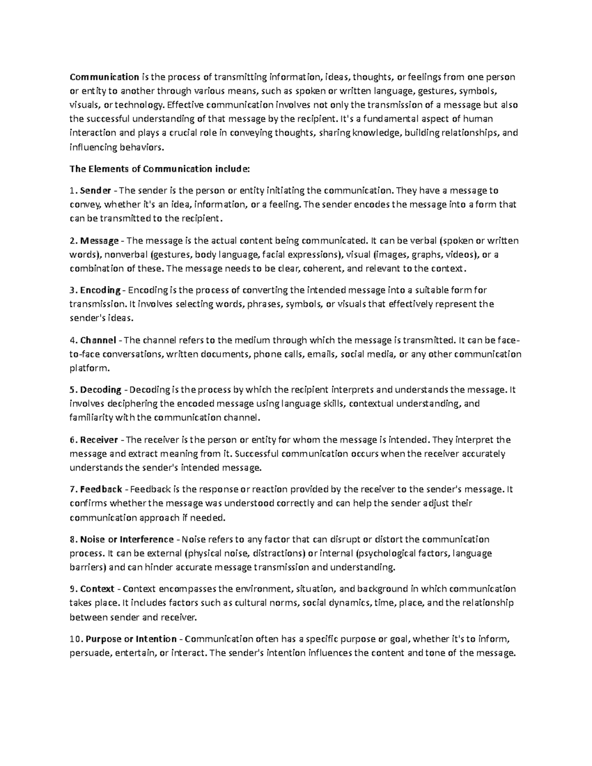 Communication and its Elements - Communication is the process of ...