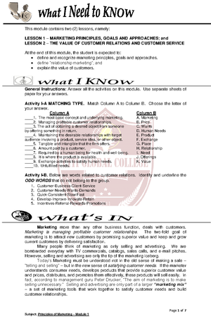 Principles of Marketing Module 2 - Page 1 of 14 This module contains ...