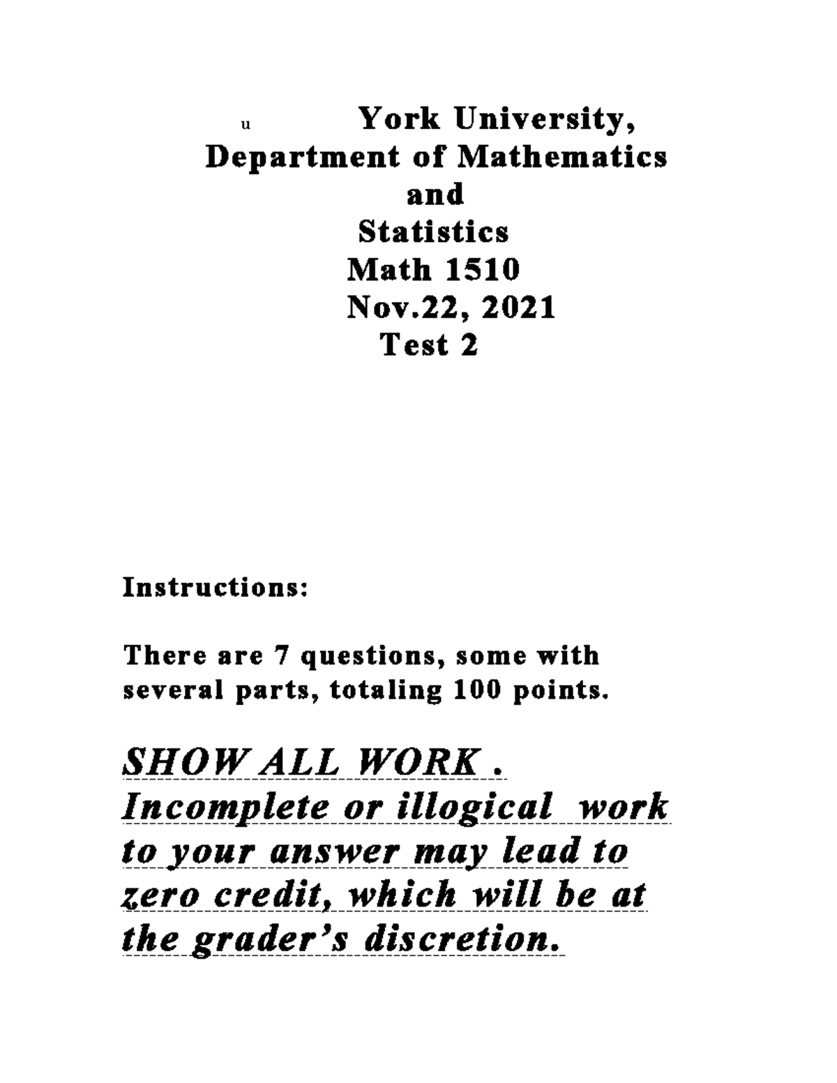 Test 2 : Word Problems/Rational numbers/ Quadratics/Roots - u York ...