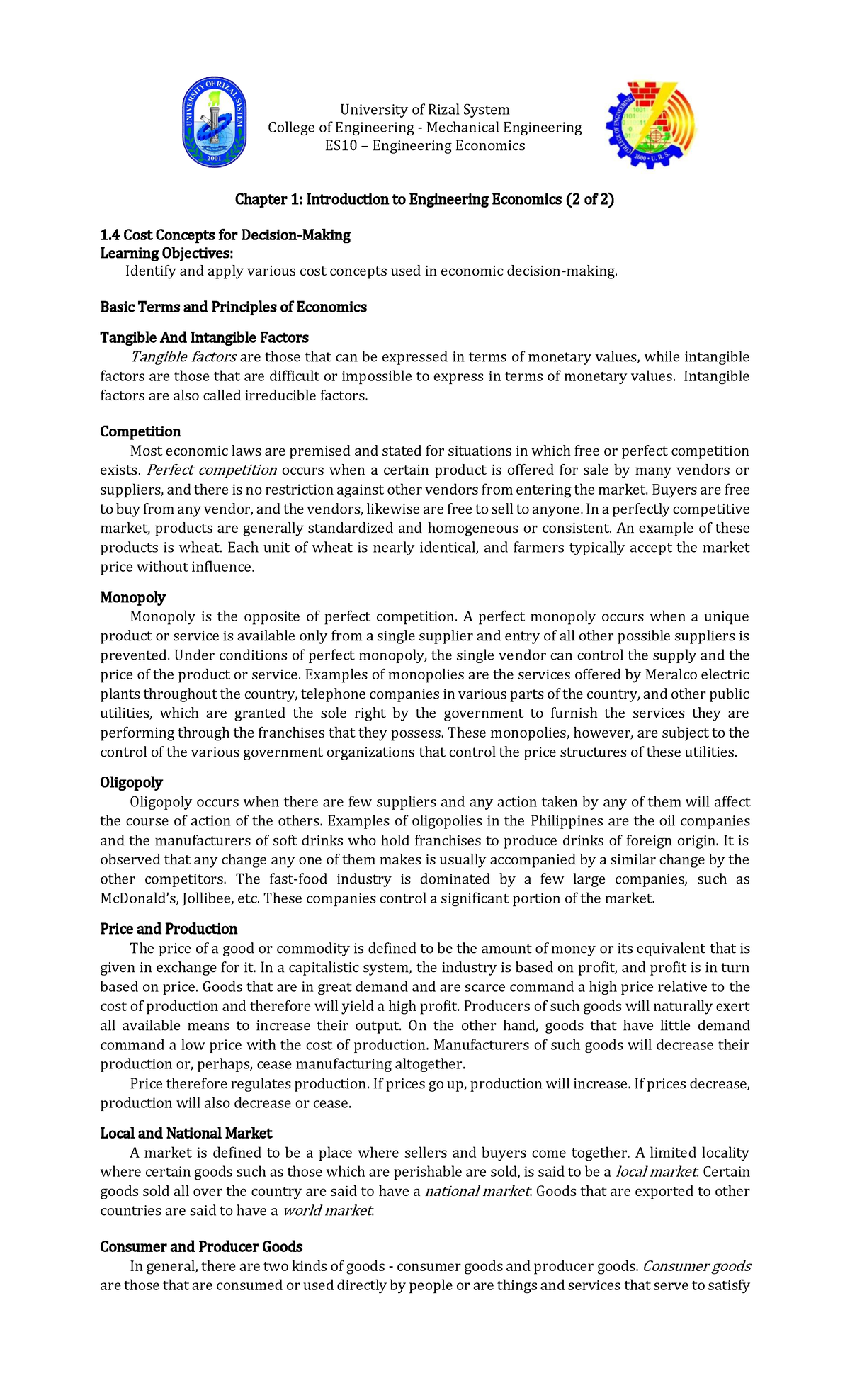 ES10 01 Introduction to Engineering Economics (2 of 2) - University of ...