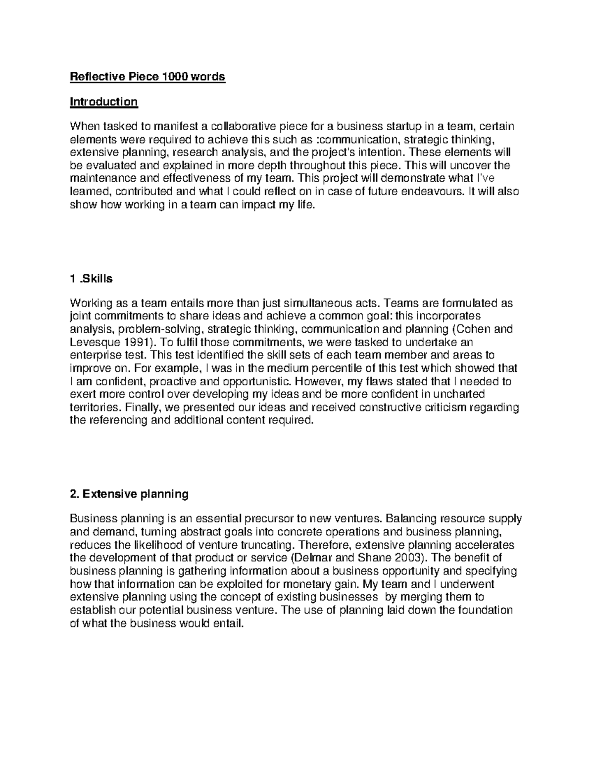 Reflective for Business - Reflective Piece 1000 words Introduction When ...