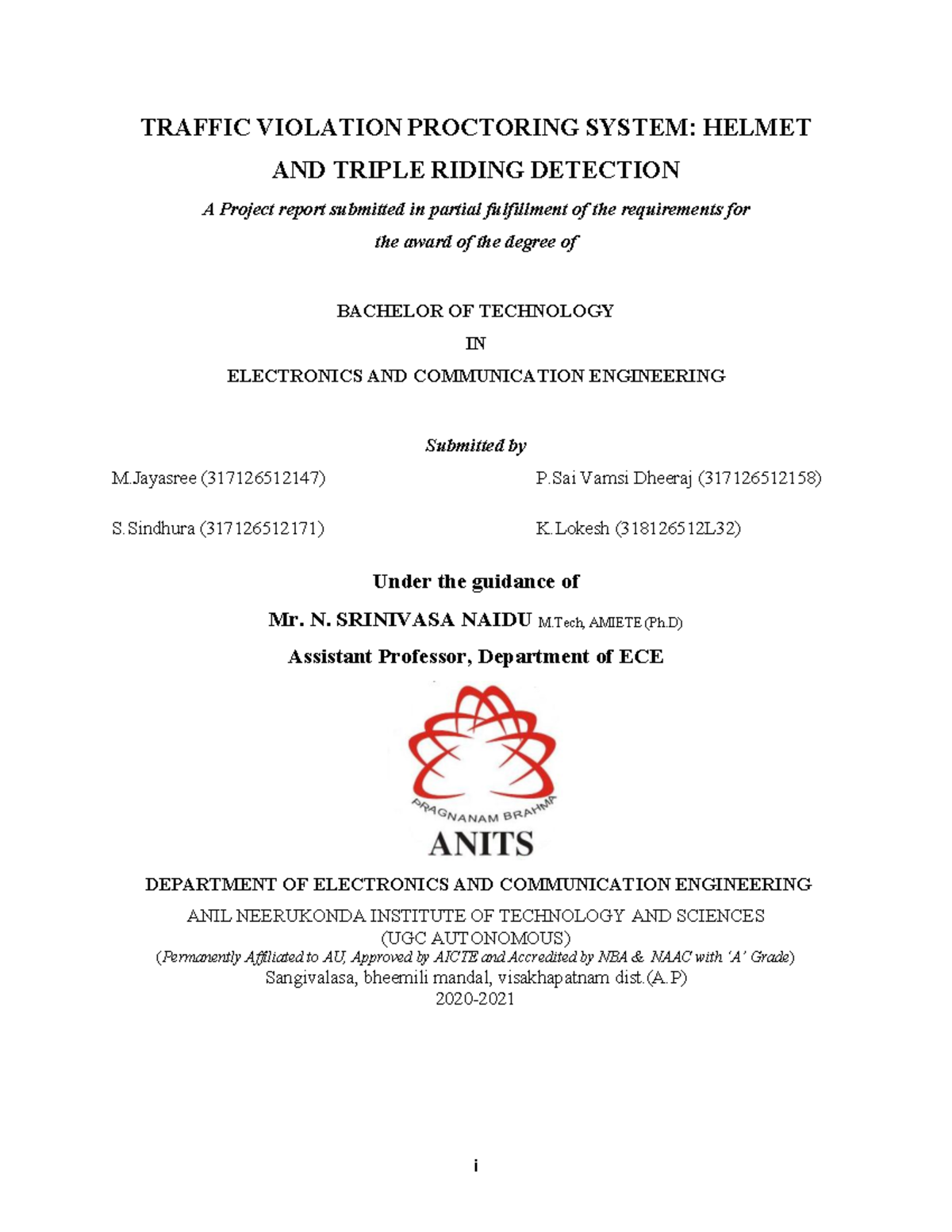 Triple riding helmet main paper - i TRAFFIC VIOLATION PROCTORING SYSTEM ...