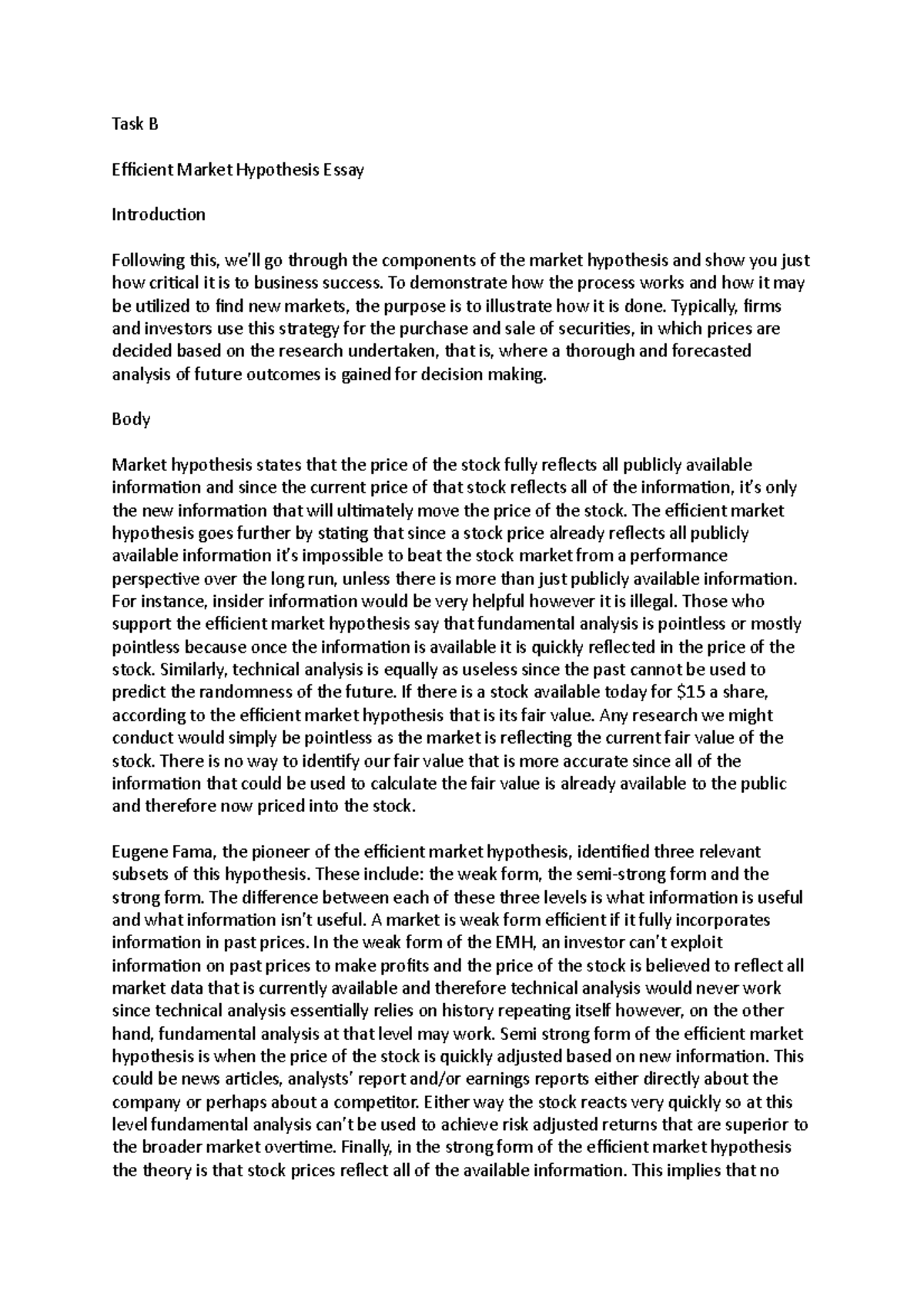 Efficient Marketing Hypothesis - Herts - Studocu