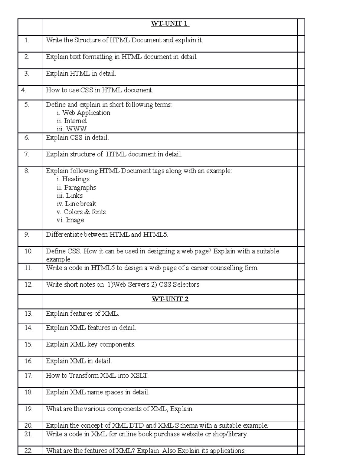 QB- WT - SKJPGODJFJGMGIH - WT-UNIT 1 Write the Structure of HTML ...