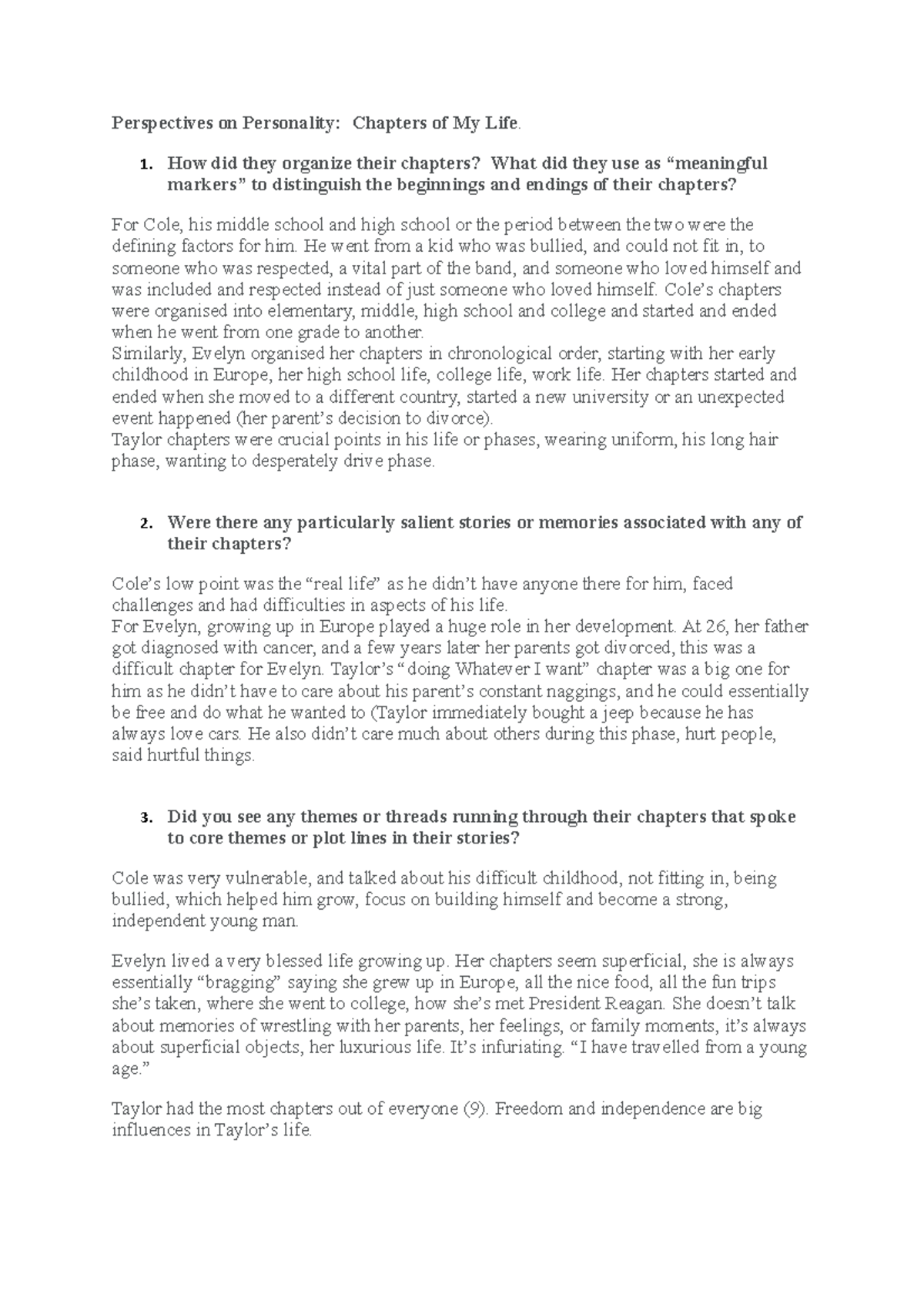 Perspectives on Personality Reflection Sheet Assignment 5-Chapters of ...