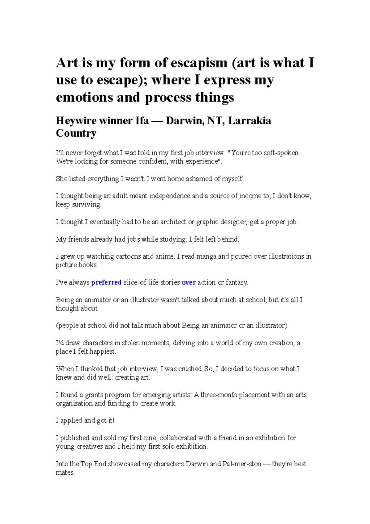 Heywire-winner - sdfg sdf sdfg r s - Art is my form of escapism (art is ...