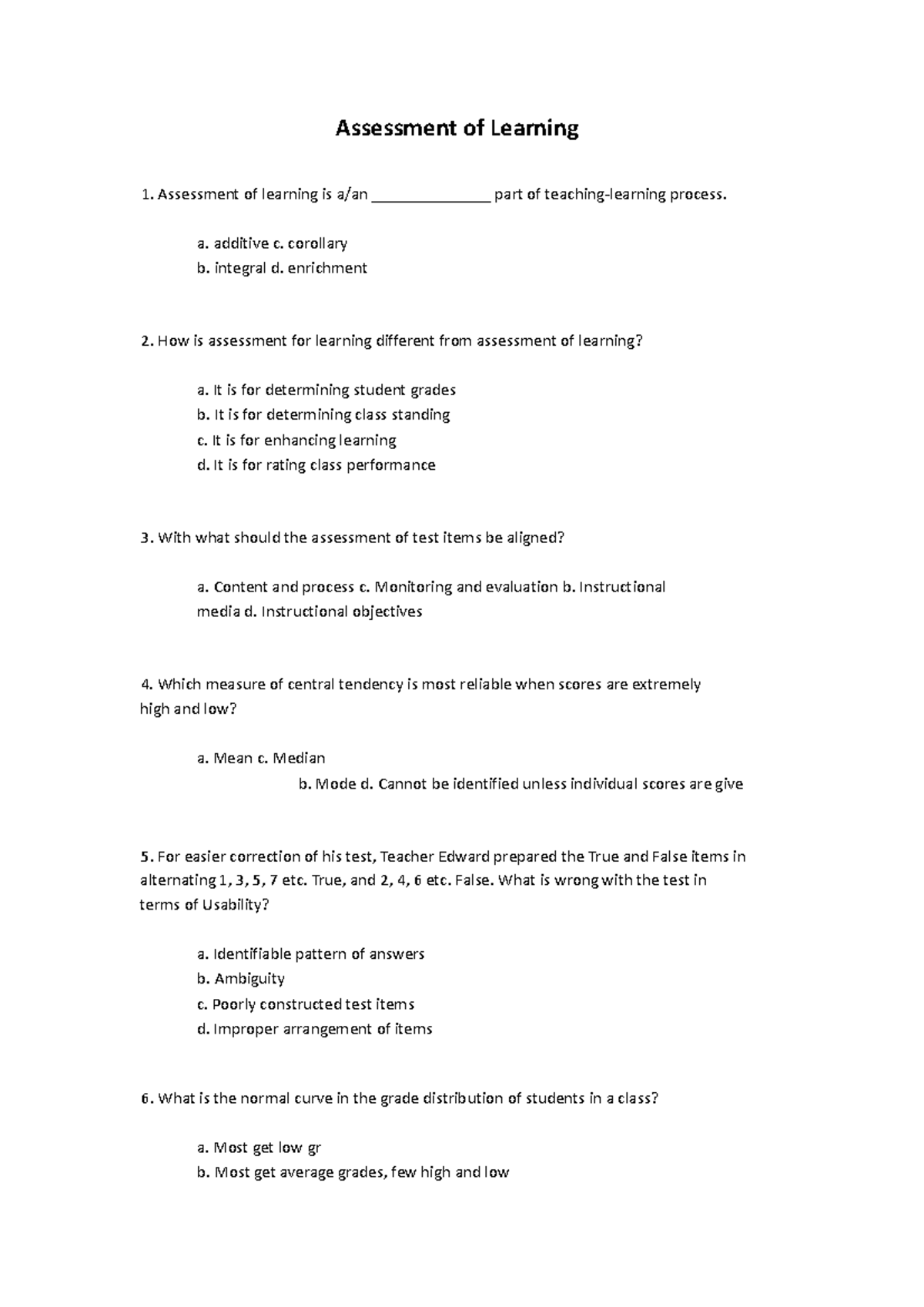 LET review - Assessment of Learning Assessment of learning is a/an ...
