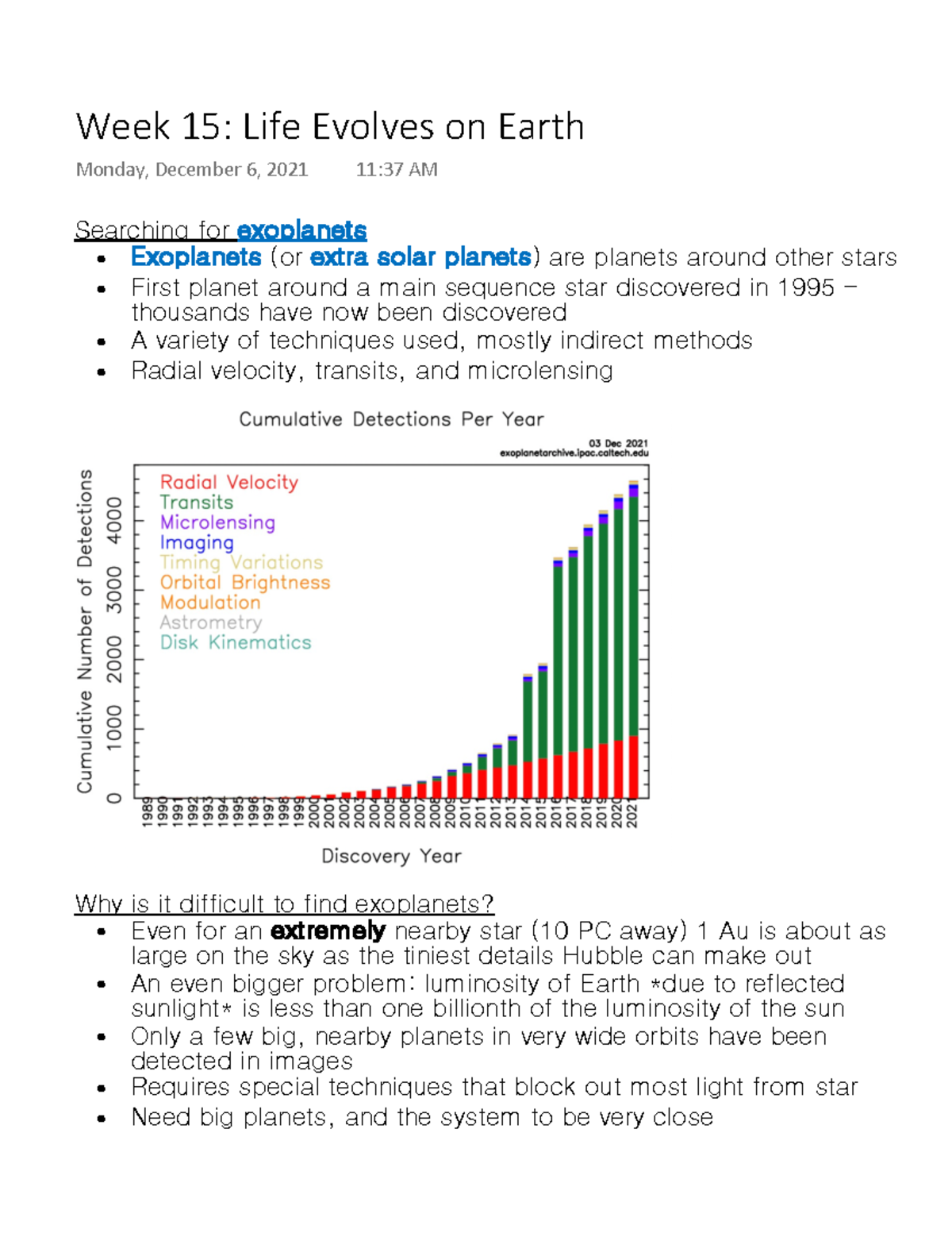 Week 15 Life Evolves on Earth - Searching for exoplanets Exoplanets (or ...
