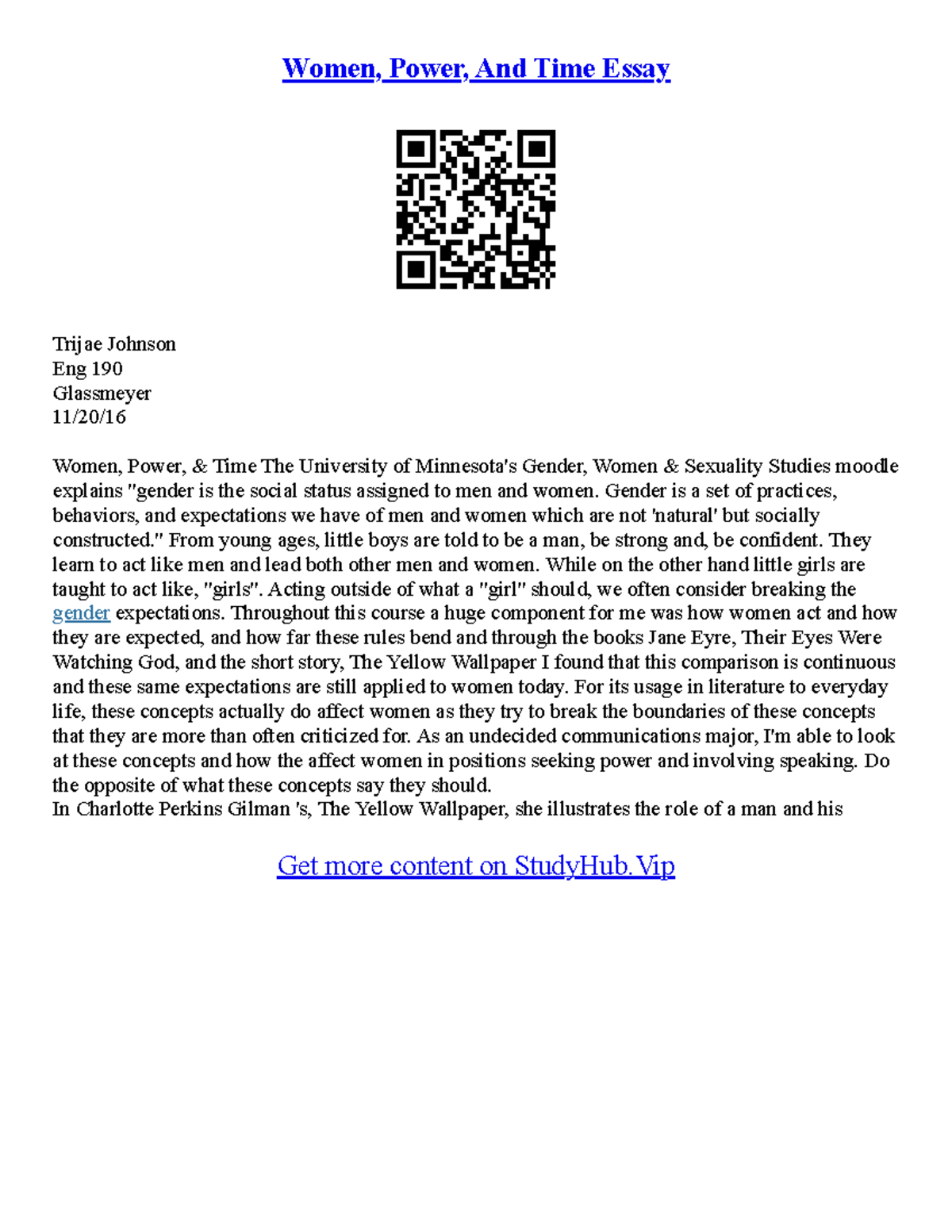 Girl Power Essay - Women, Power, And Time Essay Trijae Johnson Eng 190 ...