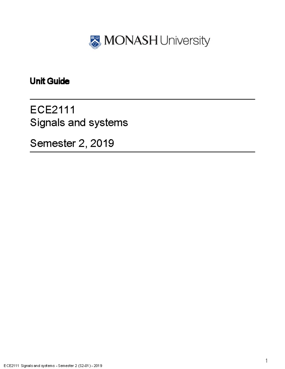 ECE2111 - UNIT Guide - 1 Unit Guide ECE Signals and systems Semester 2 ...