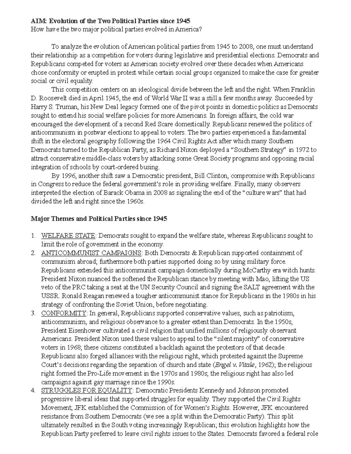American Political Parties since 1945 - 1 AIM: Evolution of the Two ...
