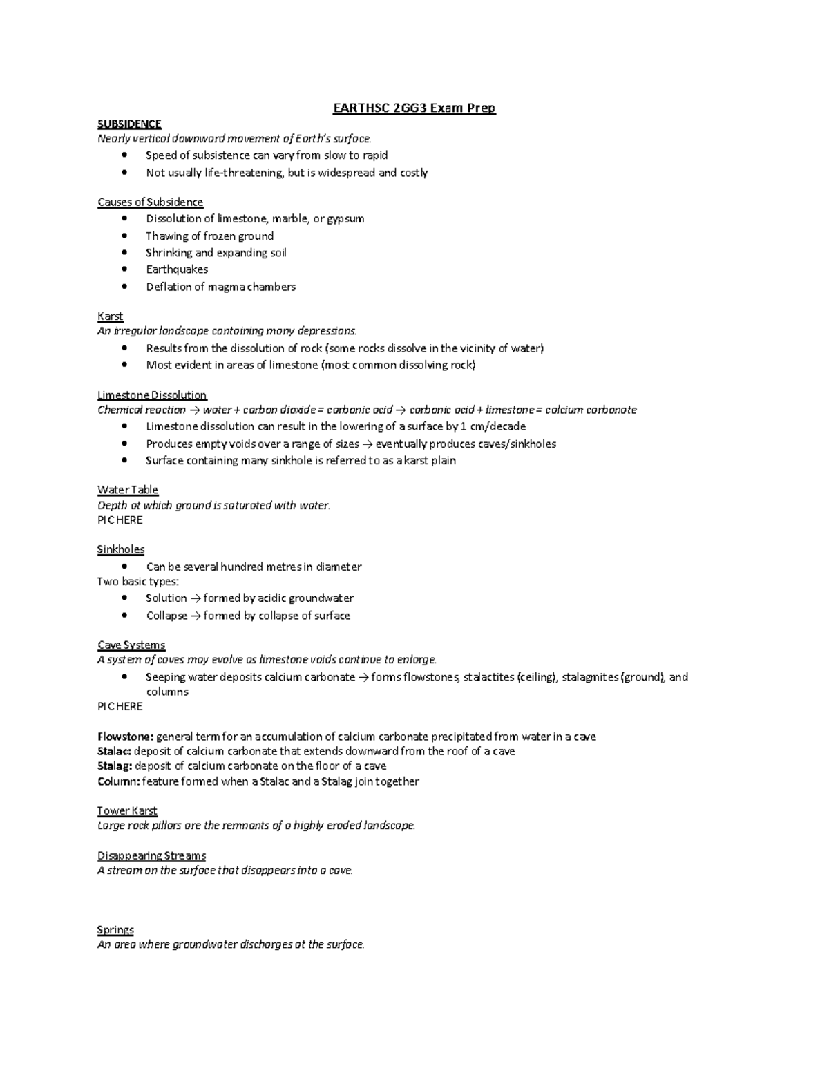 Natural Disasters Exam prep - EARTHSC 2GG3 Exam Prep SUBSIDENCE Nearly ...