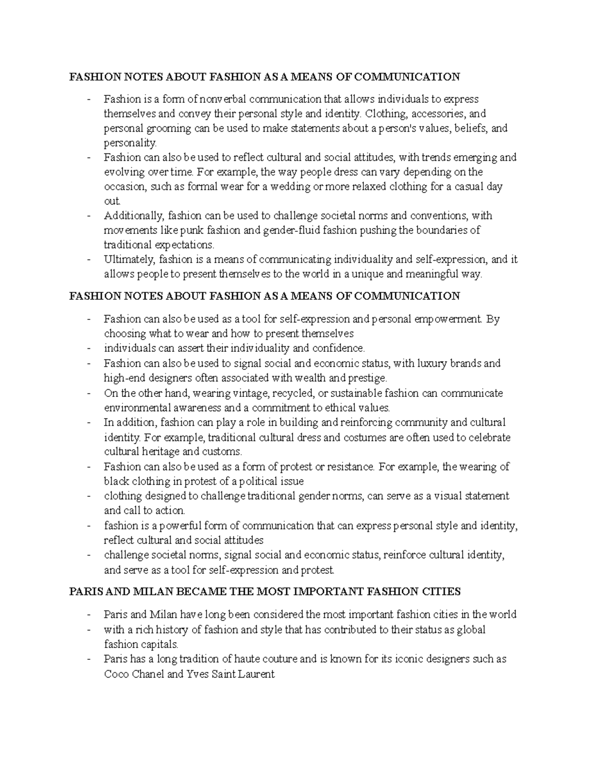 Fashion Notes 1 - FASHION NOTES ABOUT FASHION AS A MEANS OF ...