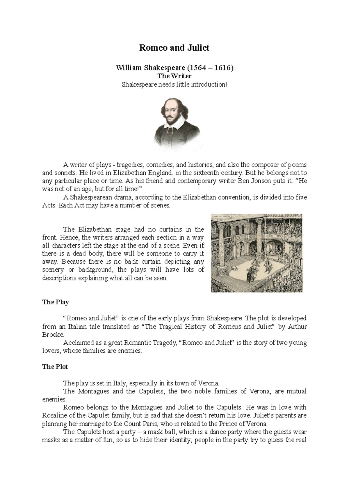 Romeo and Juliet - Romeo and Juliet William Shakespeare (1564 – 1616 ...