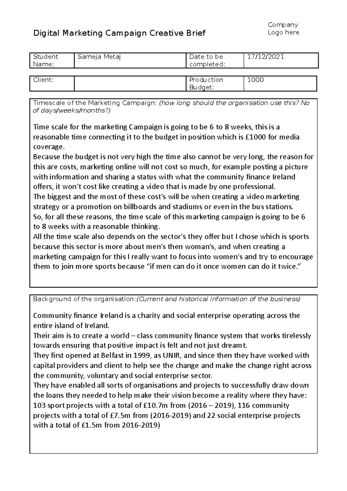 Creative Brief Template Final USE THIS ONE - Digital Marketing Campaign ...