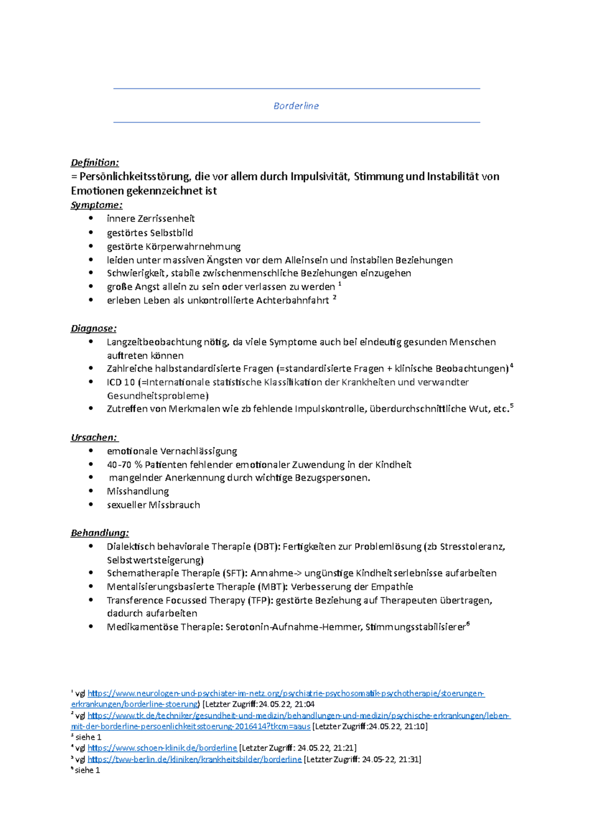 Borderline Handout - Borderline Definition: = Persönlichkeitsstörung ...
