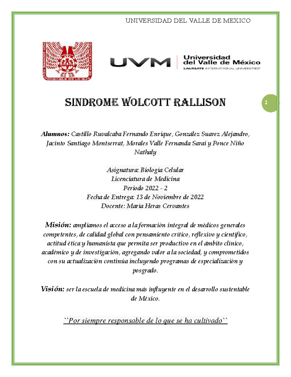 Sindrome Wolcott Rallison 2 - UNIVERSIDAD DEL VALLE DE MEXICO SINDROME ...