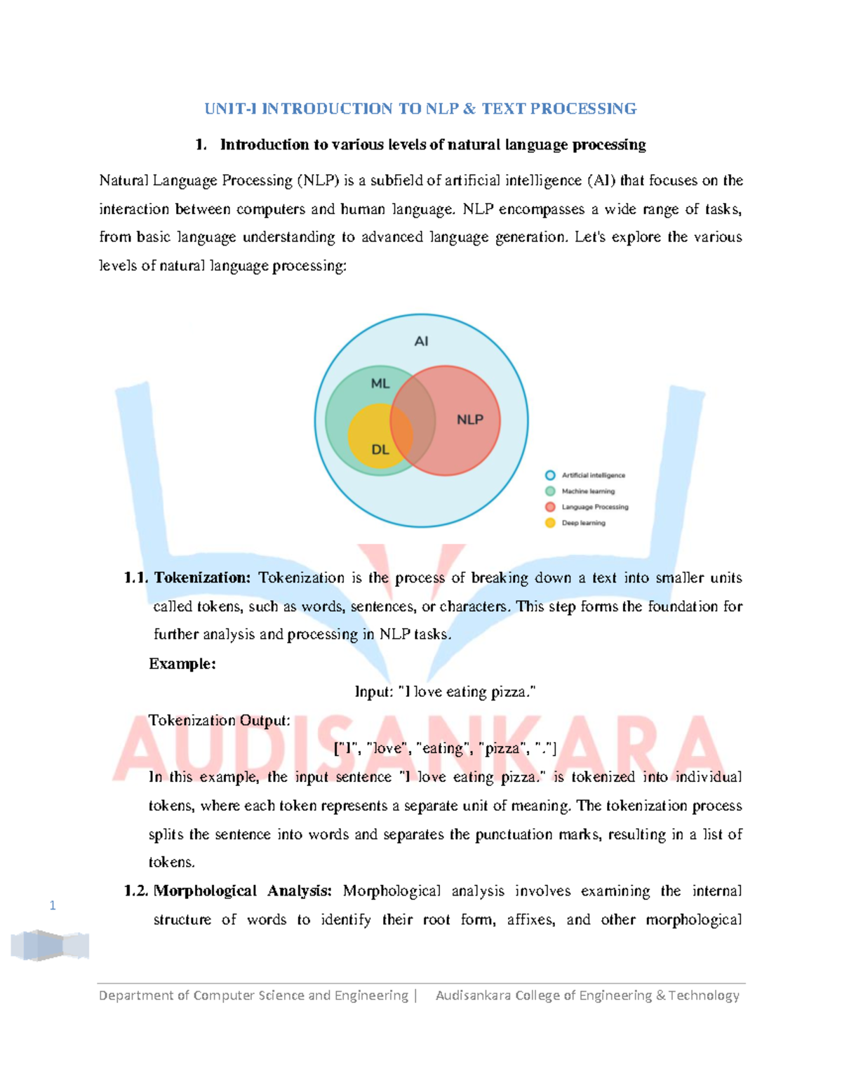 Unit-I - it is very useful - 1 UNIT-I INTRODUCTION TO NLP & TEXT ...