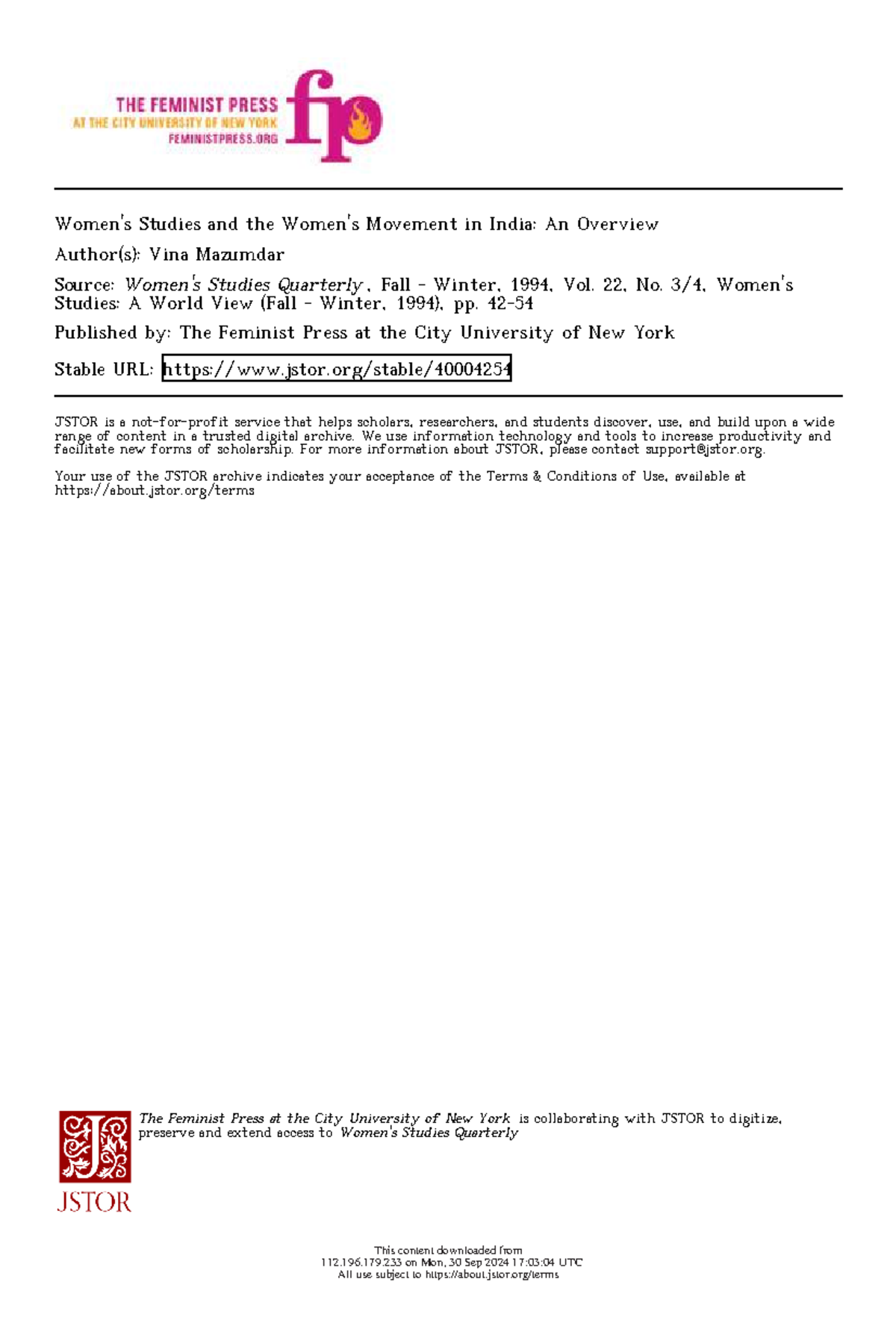 Mazumdar-Womens Studies Womens-1994 - Women's Studies and the Women's ...