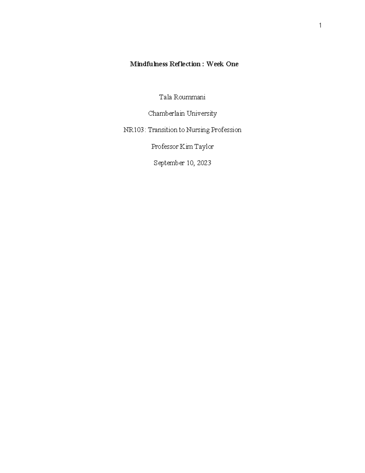 Mindfulness Reflection Week One - 1 Mindfulness Reflection : Week One ...