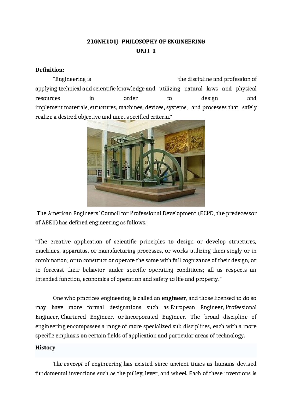 UNIT-I - 21GNH101J- PHILOSOPHY OF ENGINEERING UNIT- Definition ...