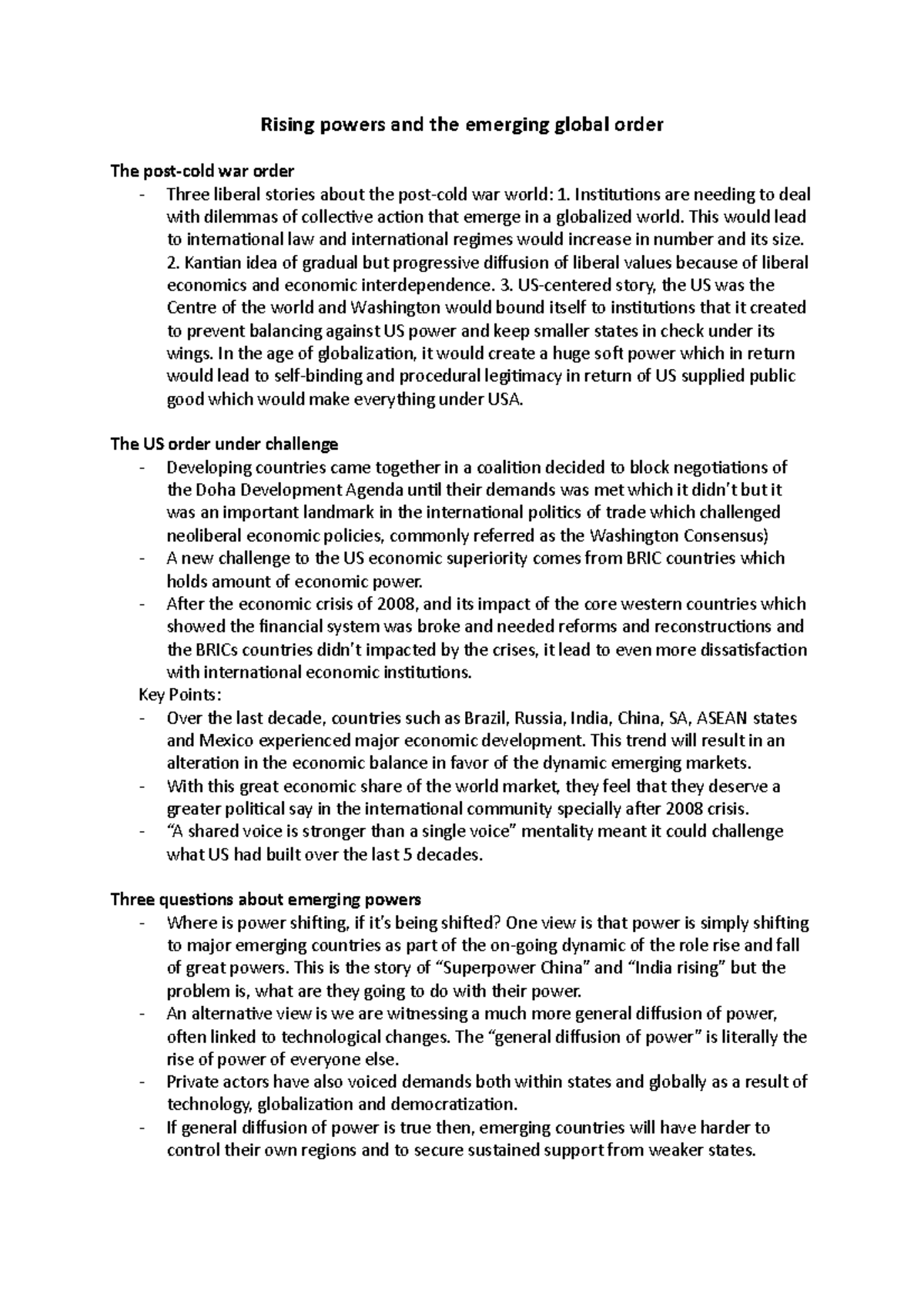 World Politics - chapter 5 - Rising powers and the emerging global ...