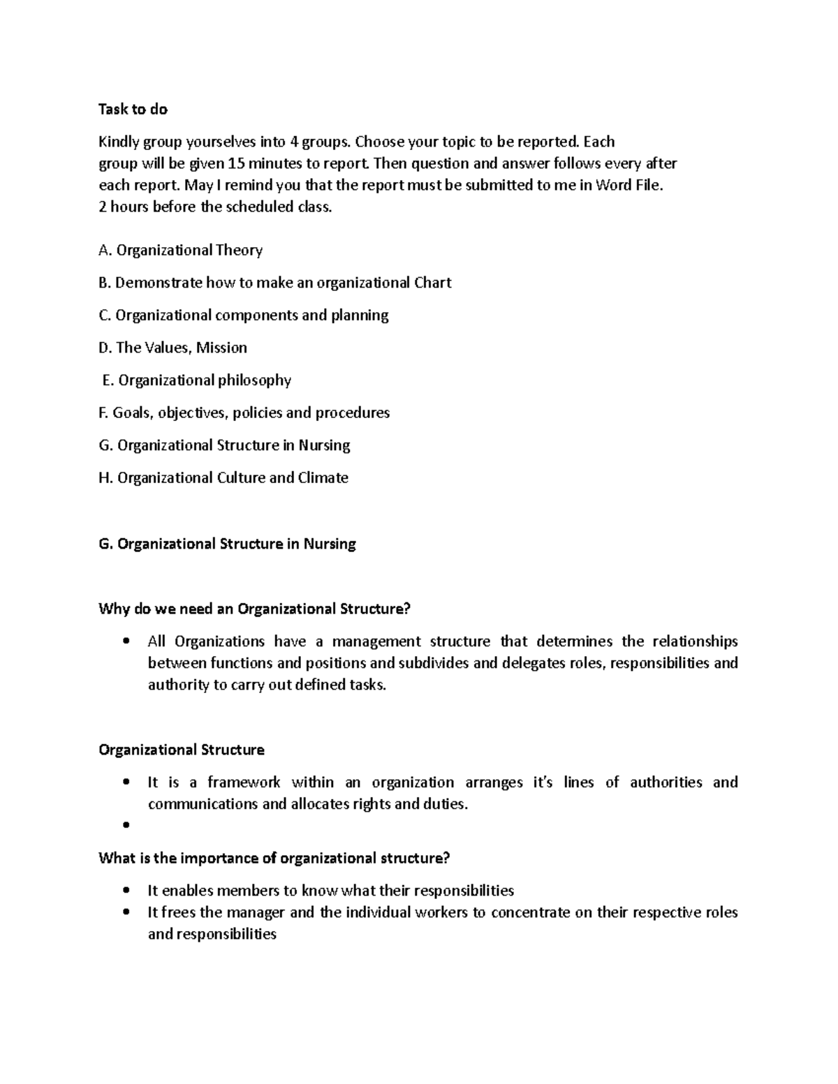Group-2 Organizational Structure - Task to do Kindly group yourselves ...