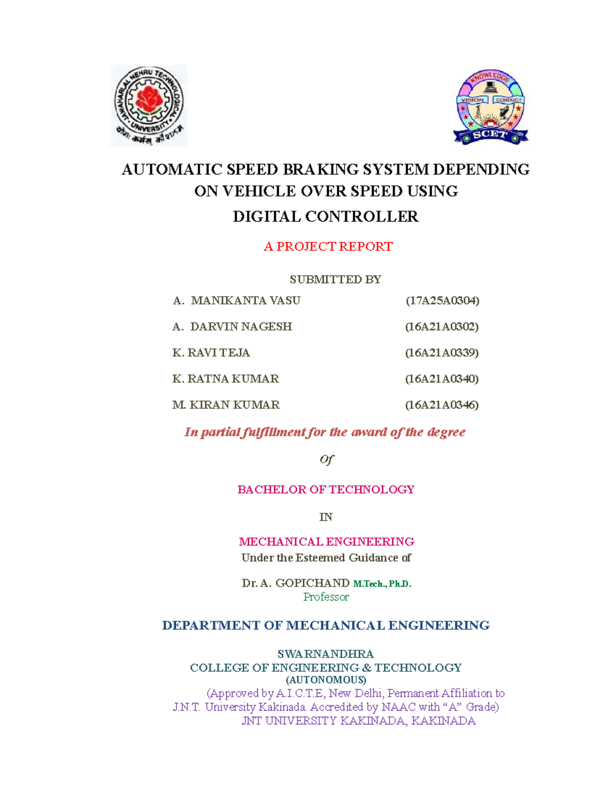 Automatic Speed Braking System - AUTOMATIC SPEED BRAKING SYSTEM ...