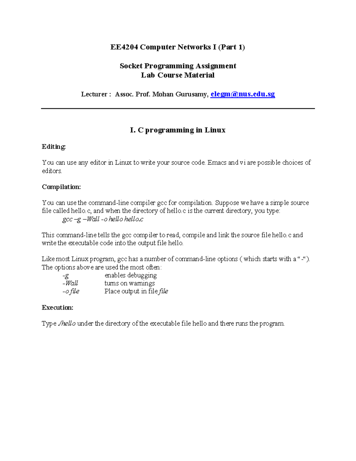 EE4204-Lab Cource Material-GMohan - EE4204 Computer Networks I (Part 1) Socket Programming - Studocu