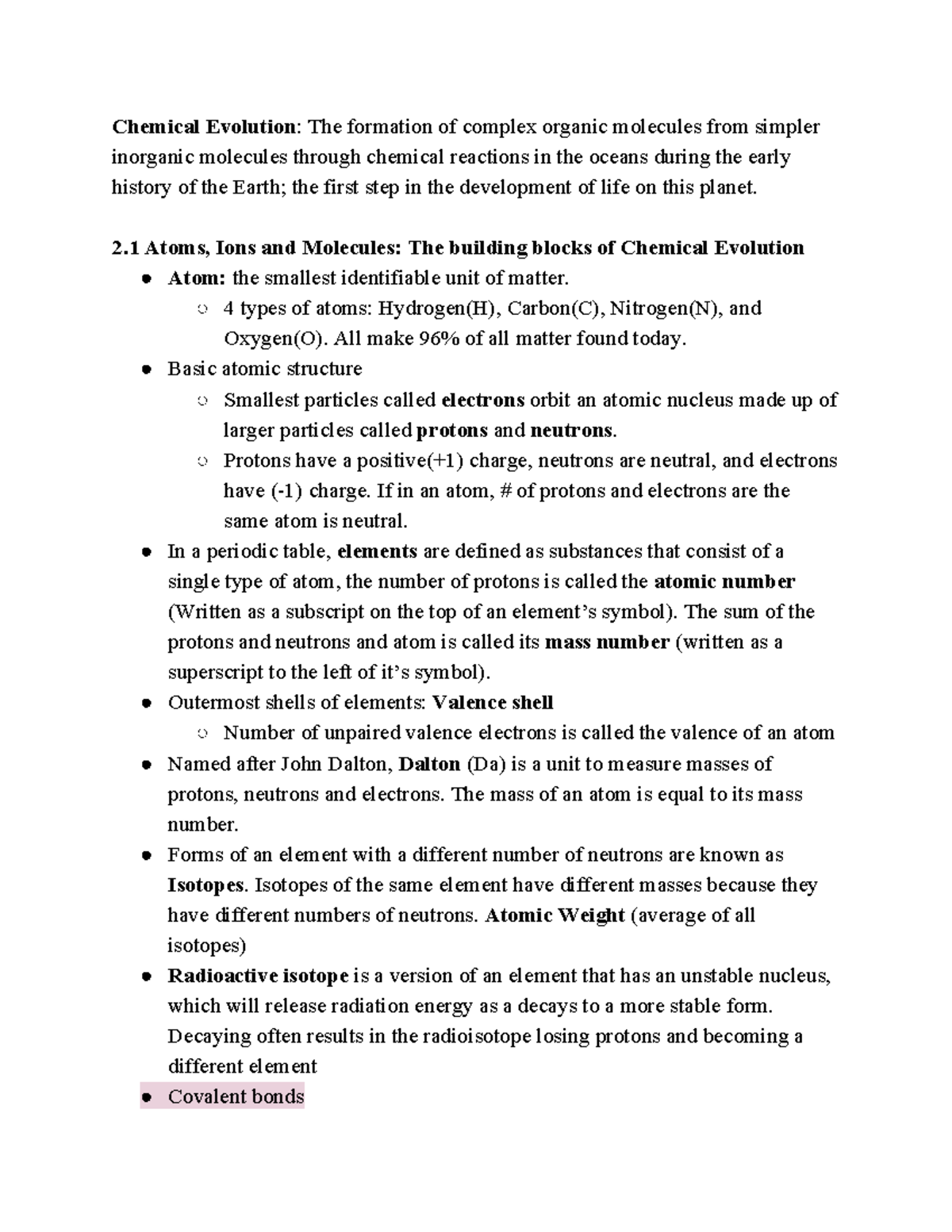 Chap#2 Water and Carbon - Chemical Evolution : The formation of complex ...