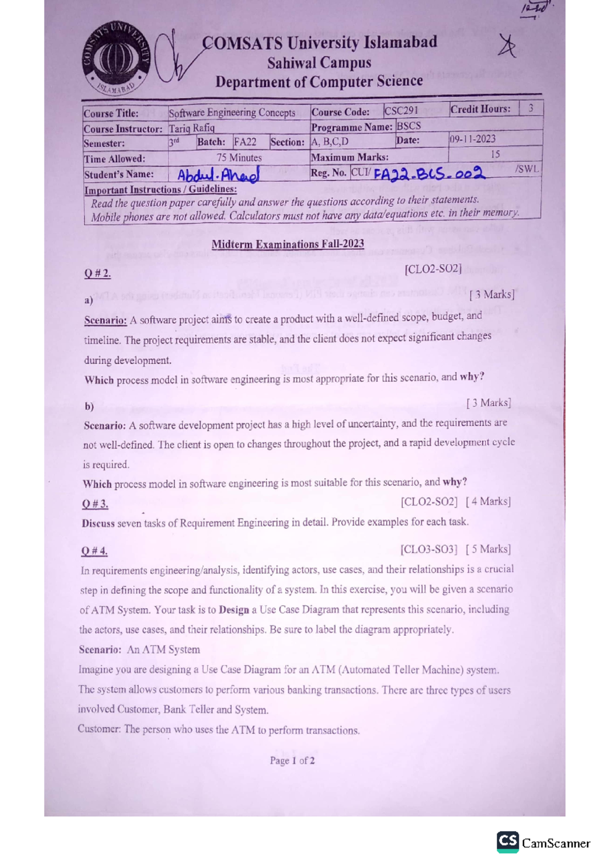 SEC - Mid Term FA22 - CSC291 - software enginnering concepts ...
