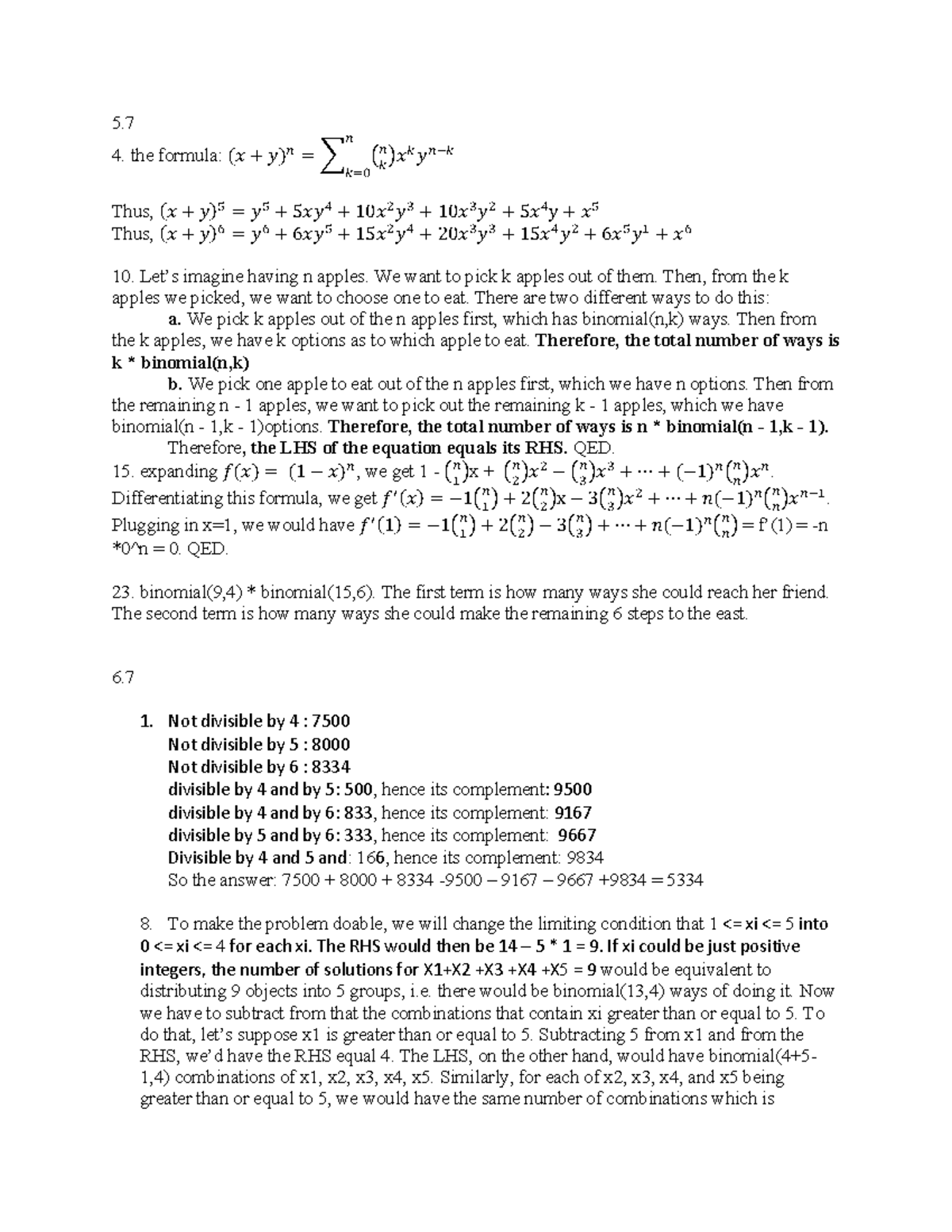 HW3 548 - HW2 of MATH 548 Combinatorics - 5. the formula: ( 𝑥 + 𝑦 ...