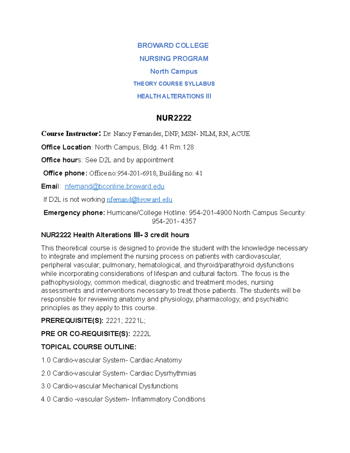 Cardio Syllabus 2023 - BROWARD COLLEGE NURSING PROGRAM North Campus ...