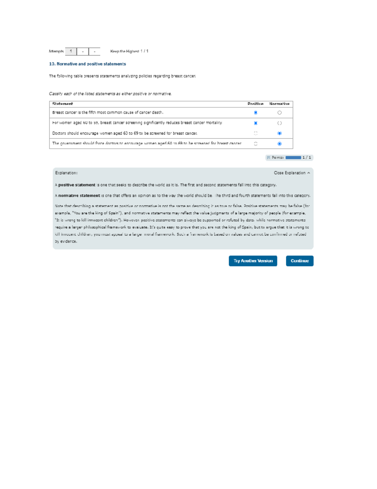 Module 1 Quiz Questions 10-17 - Attempts 1 Keep the Highest 10. Normative and positive ...
