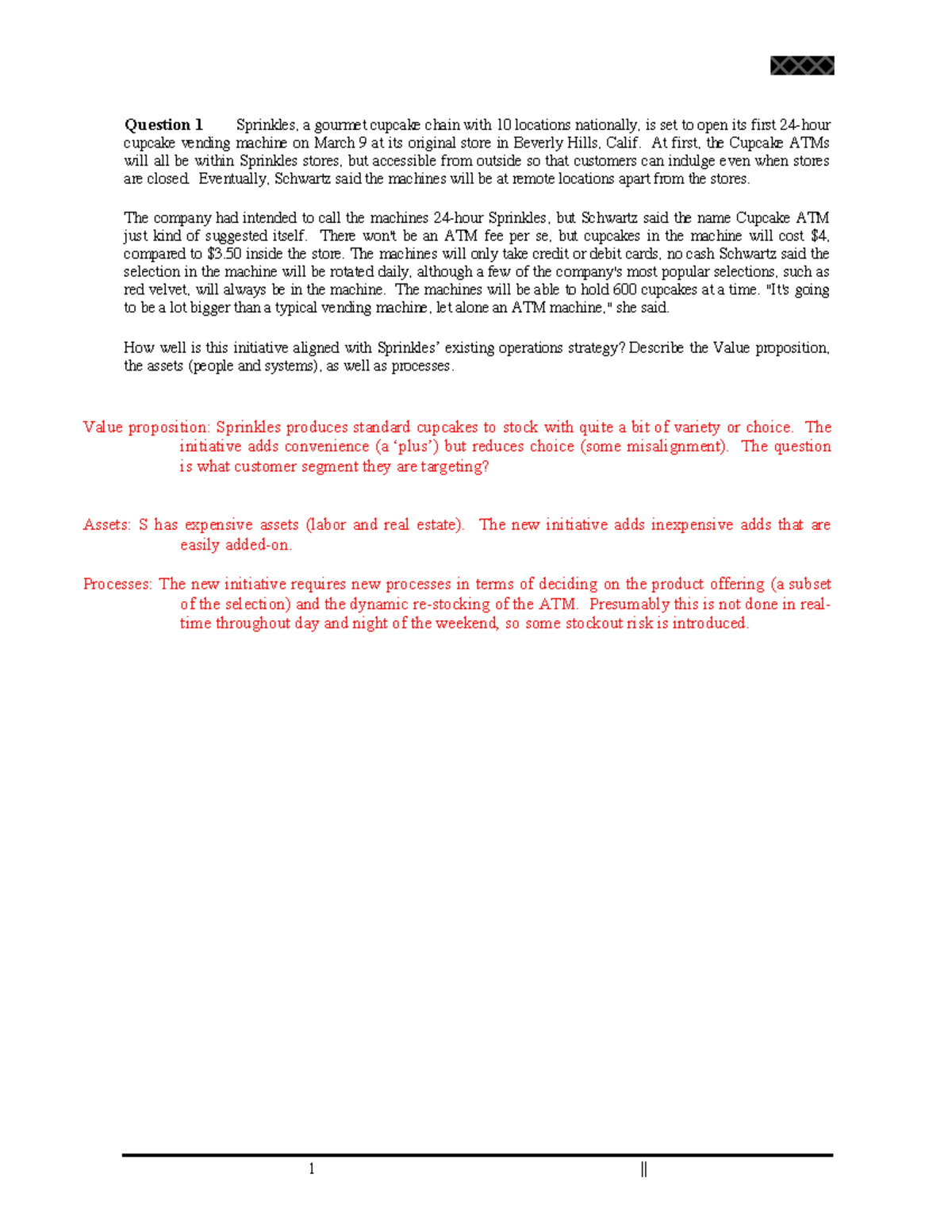 OIDD 236 - Sample Final Exam Solution - Question 1 Sprinkles, a gourmet ...