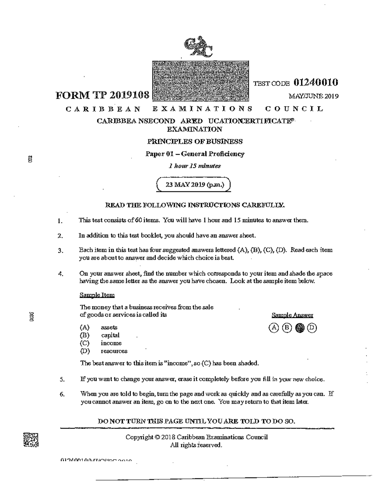 Document - pob - .•.... ...... ,, "J •••• - FORM TP 2019108 C A RIB B ...