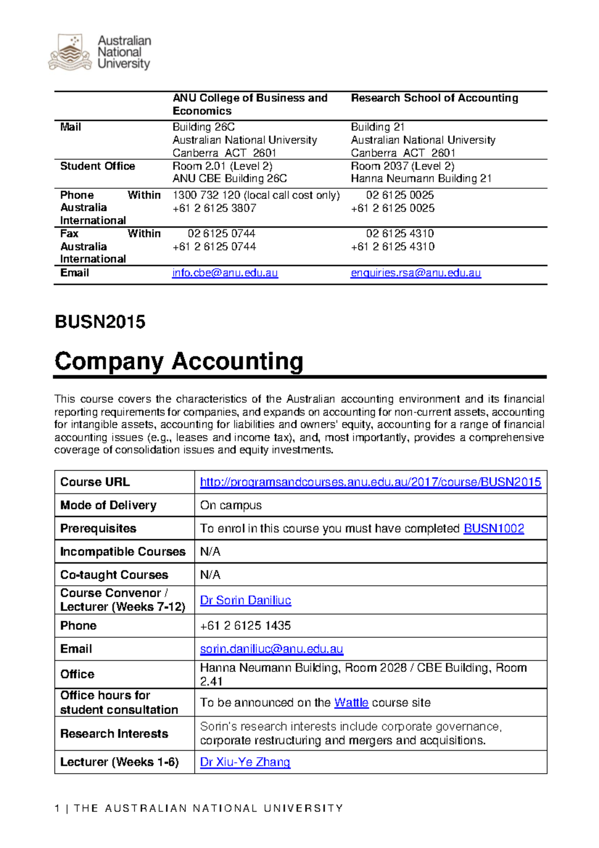 BUSN2015 Course Outline - ANU College of Business and Economics Mail ...