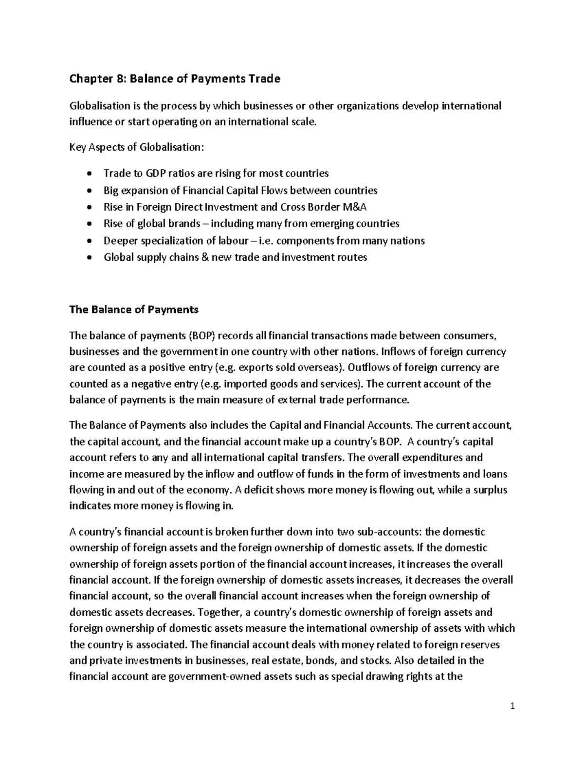 Chapter 8 Balance of Payments Trade - Chapter 8 : Balance of Payments ...