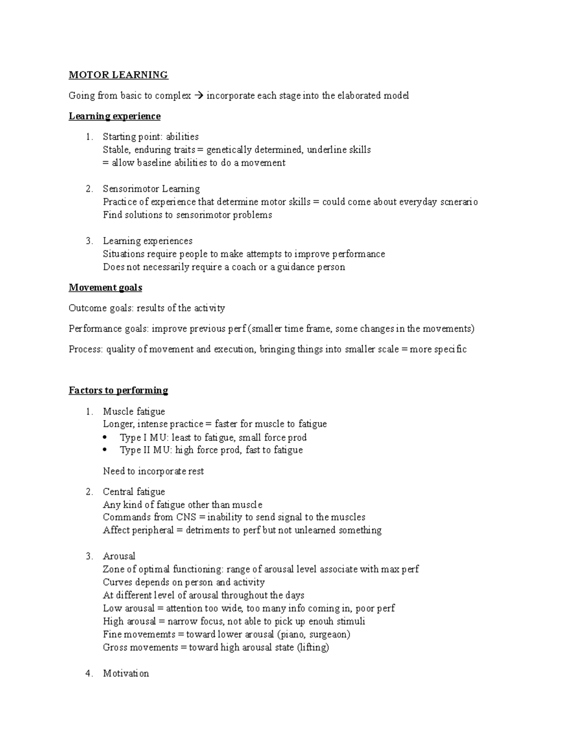 Motor Learning - MOTOR LEARNING Going from basic to complex incorporate ...