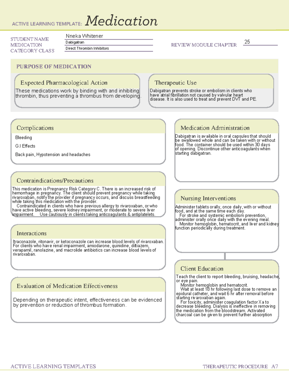 Ati Med Direct Thrombin Inhibitors - STUDENT NAME MEDICATION REVIEW MODULE CHAPTER CATEGORY ...