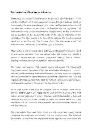 The Mauritian legal system 1 - 1. COURT STRUCTURE 1 Background The ...