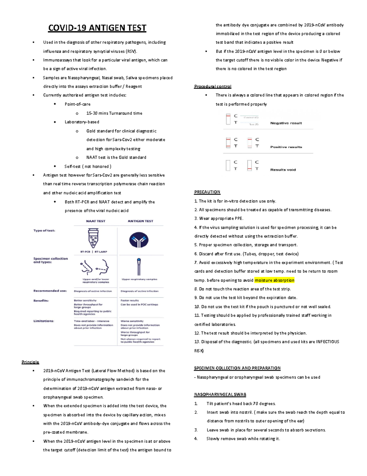 Covid - lecture notes - COVID-19 ANTIGEN TEST Used in the diagnosis of ...