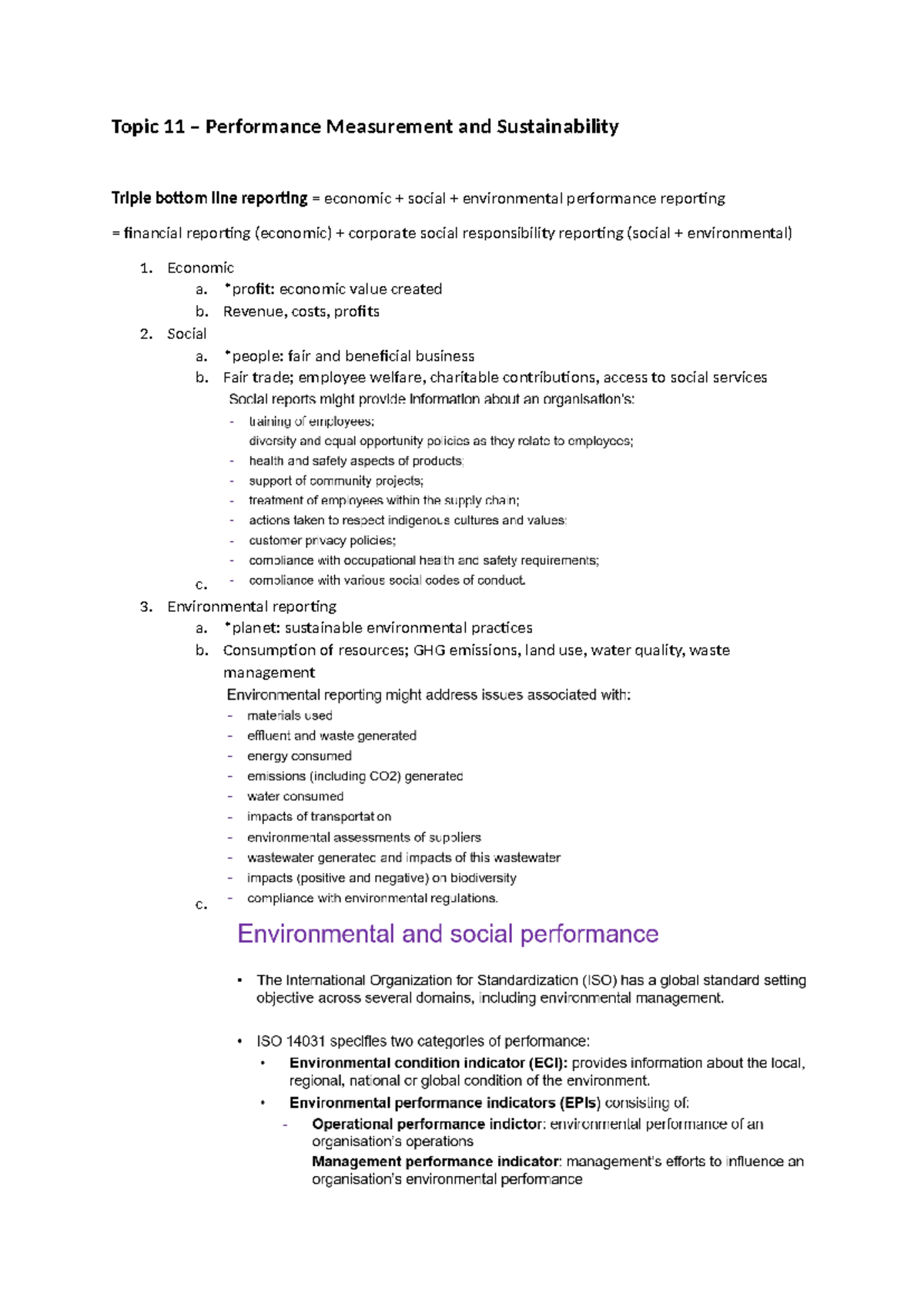 Acct1101 Topic 11 Summary Accounting For Decision Making Topic 11 Performance Measurement